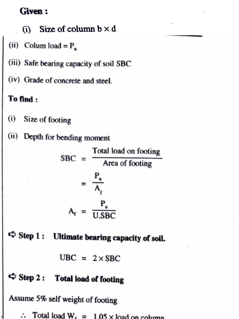 Footing Size and Depth Calculation Guide | PDF