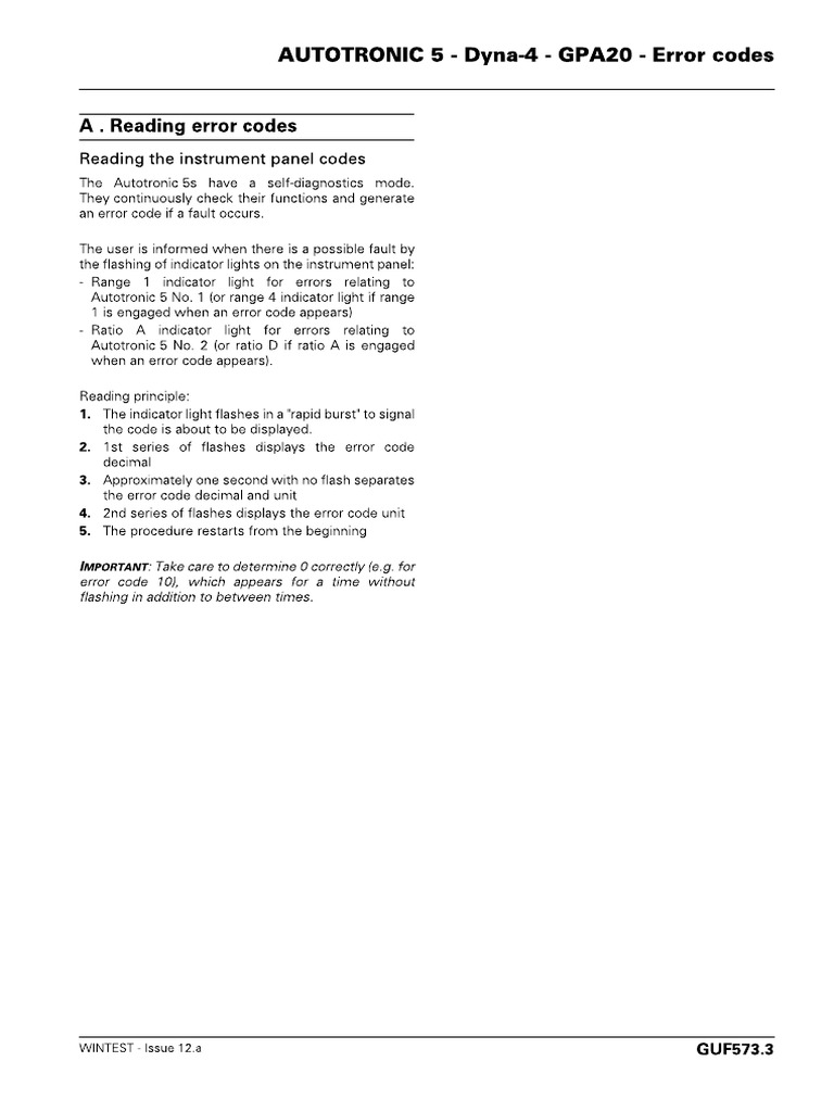 1 Autotronic 5 Dyna 4 Gpa20 Error Code 1 | PDF