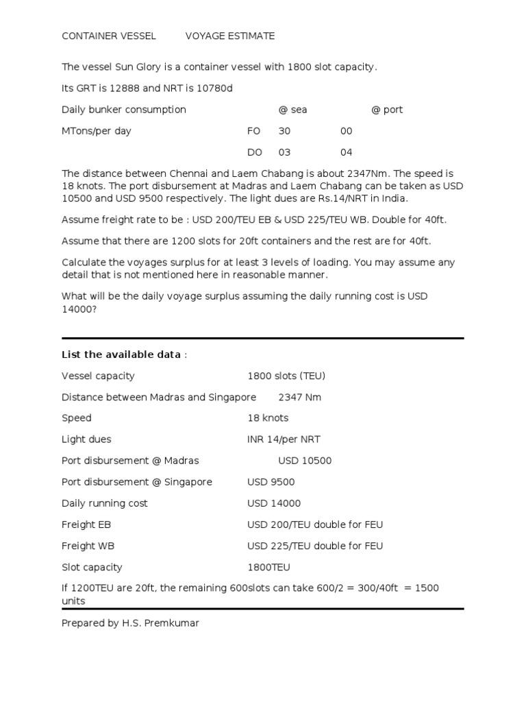 Voyage Estimate Worksheet | PDF | Water Transport | Industries