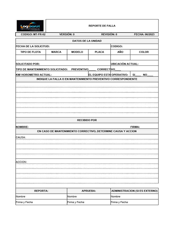 MT-FR-02 Reporte de Falla | PDF