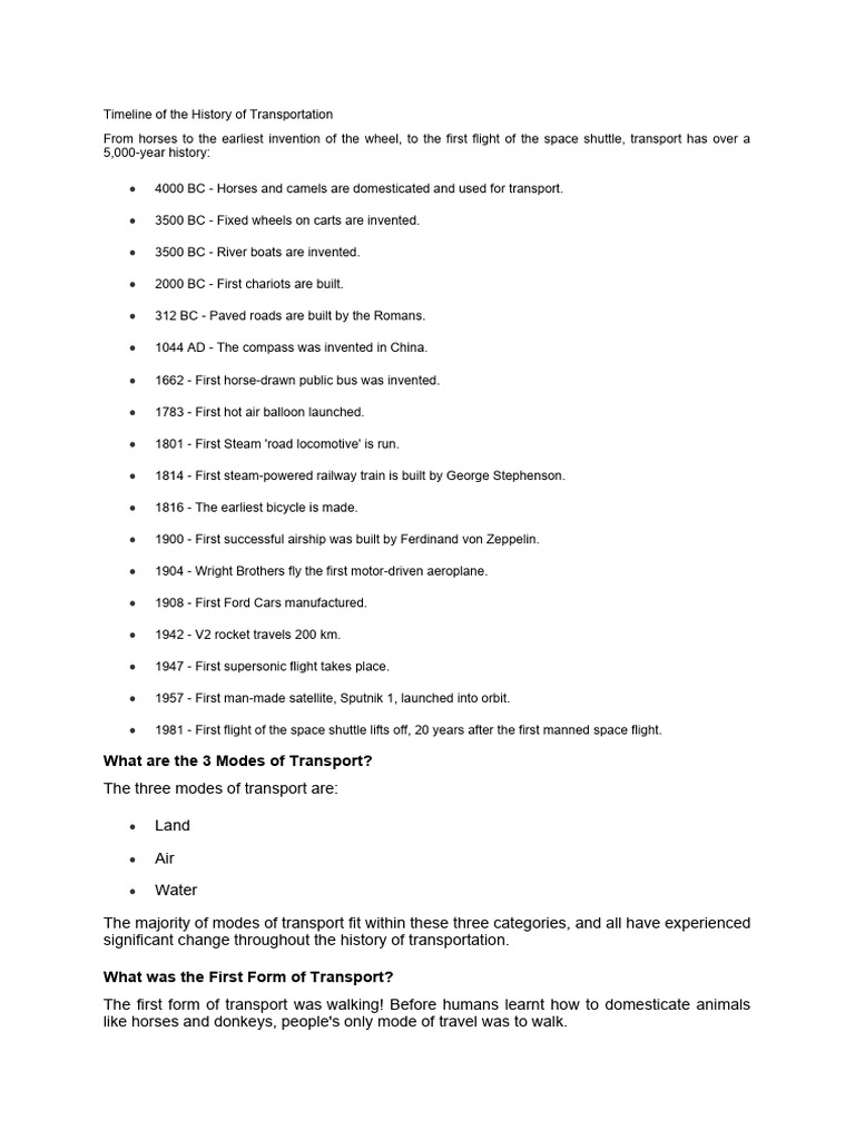 History of Transportation Timeline | PDF | Flight | Transport