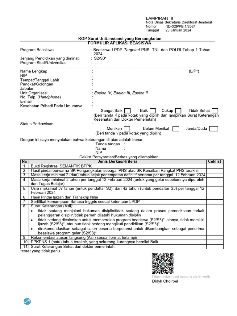 Beasiswa LPDP Tahap 1 Tahun 2024-5 | PDF