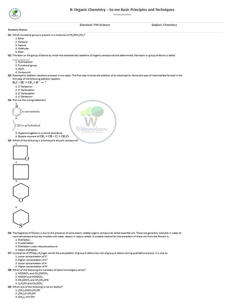 Organic Chemistry Some Basic Principles and Techniques 100 Questions ...