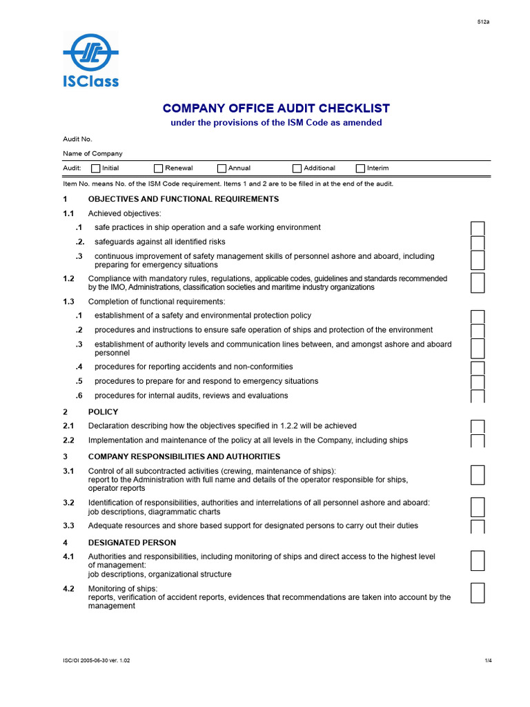 Company Office Audit Checklist | PDF | Audit | Verification And Validation