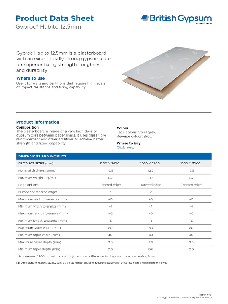 British Gypsum PDS Gyproc Habito 12 5mm | PDF | Drywall | Building ...