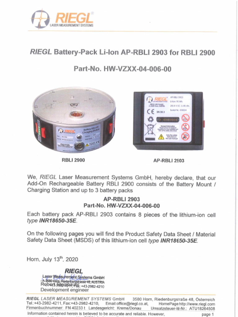 RIEGL Battery-Pack AP-RBLI 2903 SafetyDataSheet | PDF | Lithium Ion ...