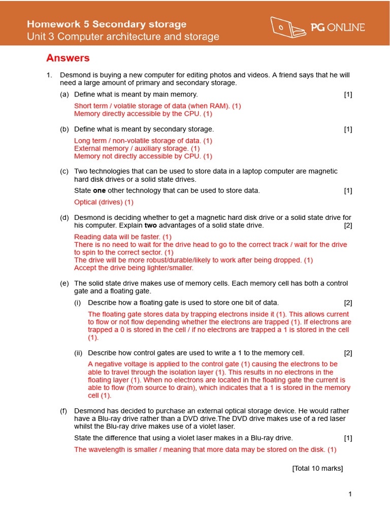 T5 Homework 5 Secondary Storage Answers | PDF | Computer Data Storage | Computer Hardware