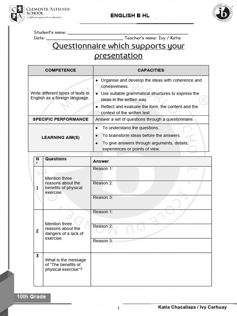 Class 1 - Questionnaire For The Oral Speech | PDF | Linguistics ...