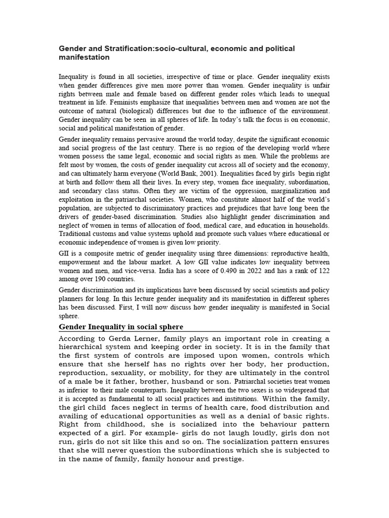 Gender and Stratification | PDF | Woman | Gender Studies