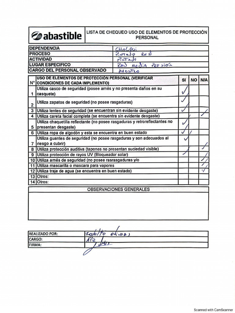 5.- Lista de Chequeo EPP | PDF