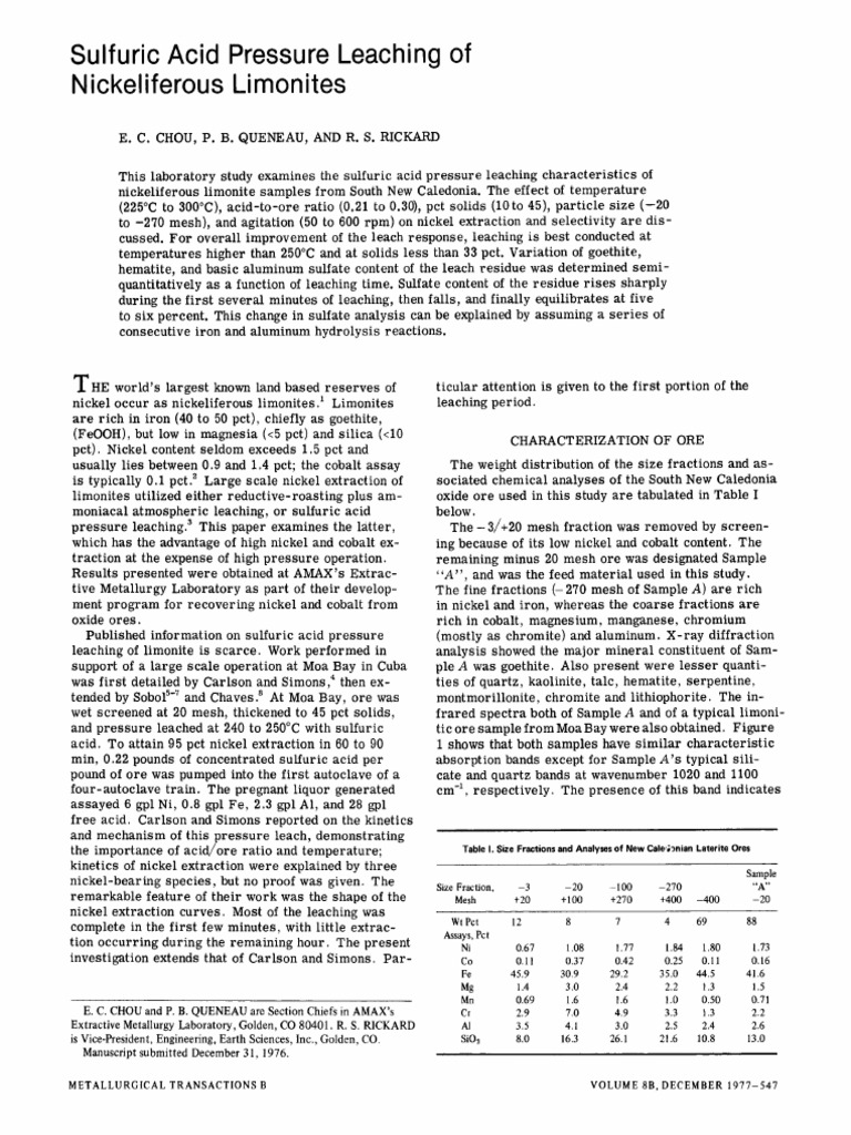 Nickel Leaching Using Pressured Sulphuric Acid | PDF | Chemistry ...