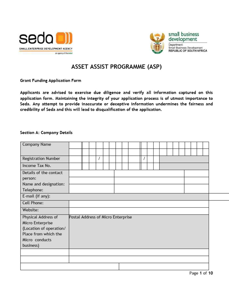 Asset Assist Programme Application Form | PDF | Revenue | Business