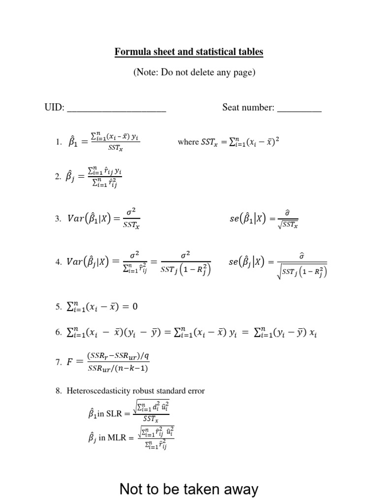 Formula Sheet and Stat Tables For Final Exam 2023-24 | PDF ... Formula Sheet and Stat Tables For Final Exam 2023-24 | PDF ...
