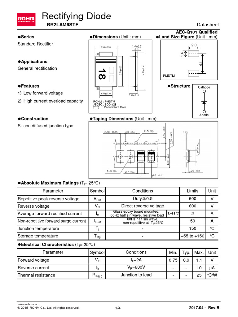 Diode RR2LAM6STF | PDF | Rectifier | Diode