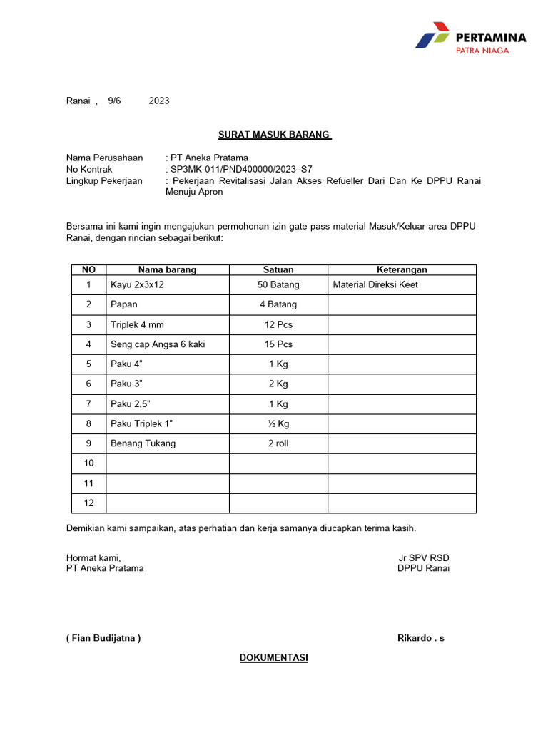 PPN Format Baru Surat Masuk Keluar Revitalisasi Jalan Di DPPU RANAI | PDF