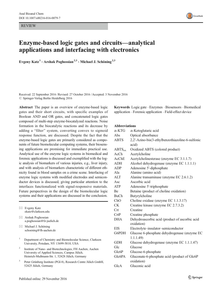 Enzyme-based logic gates and circuits—analytical applications and ... Enzyme-based logic gates and circuits—analytical applications and ...