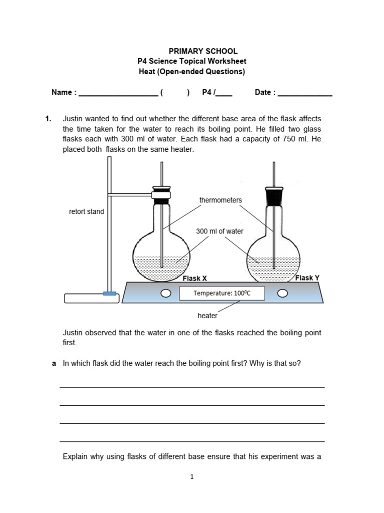 P4 Topical Worksheet Heat OEQ Updated For 2021 | PDF | Water | Boiling