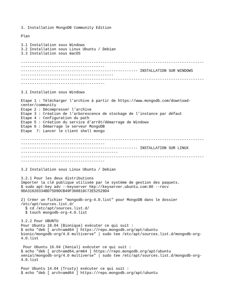 Guide Installation MongoDB Sur Linux Debian Ubuntu Et MacOS Au 29 4 2019 | PDF | MongoDB | Linux