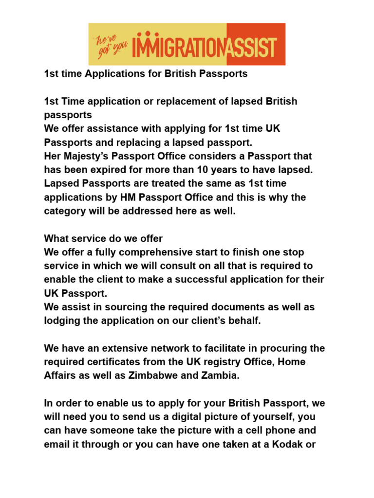 1st Time Applications For - British Passports | PDF | Passport ...