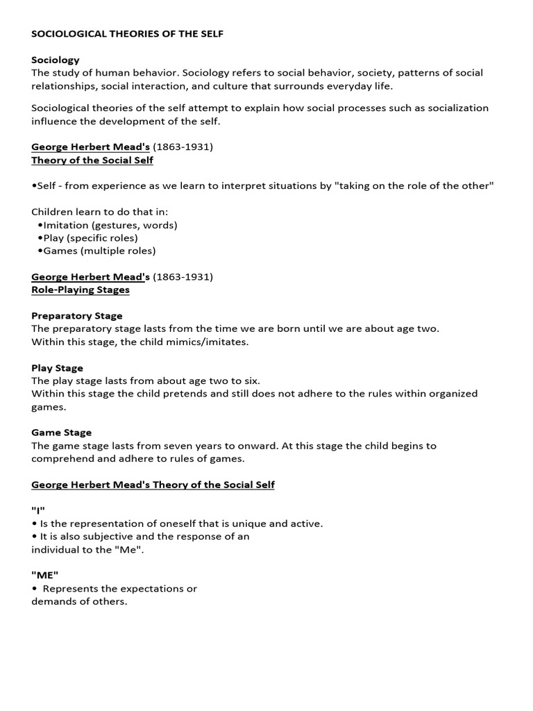 Sociological Theories of Self Explained | PDF | Socialization | Sociology