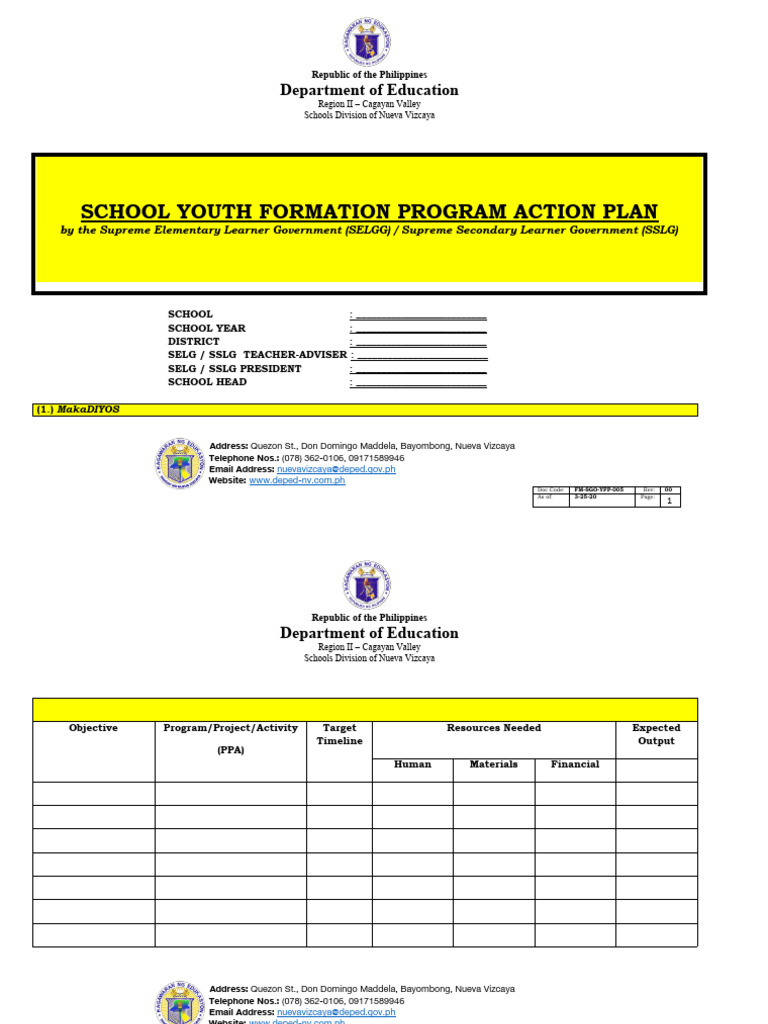 Youth Formation Program Action Plan | PDF | Philippines