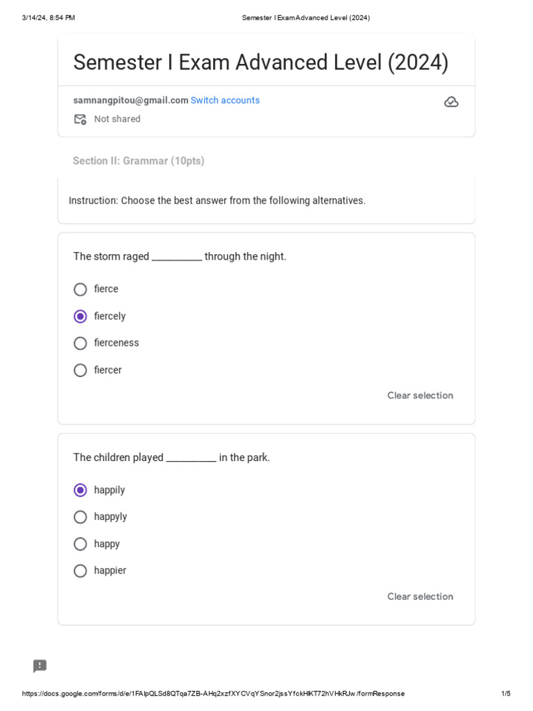 Semester I Exam Advanced Level (2024) | PDF