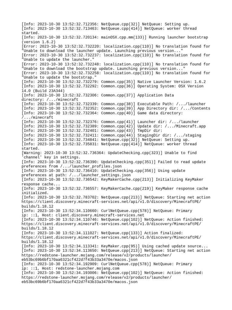 Minecraft Launcher Error Log Analysis | PDF | Mac Os | Computing