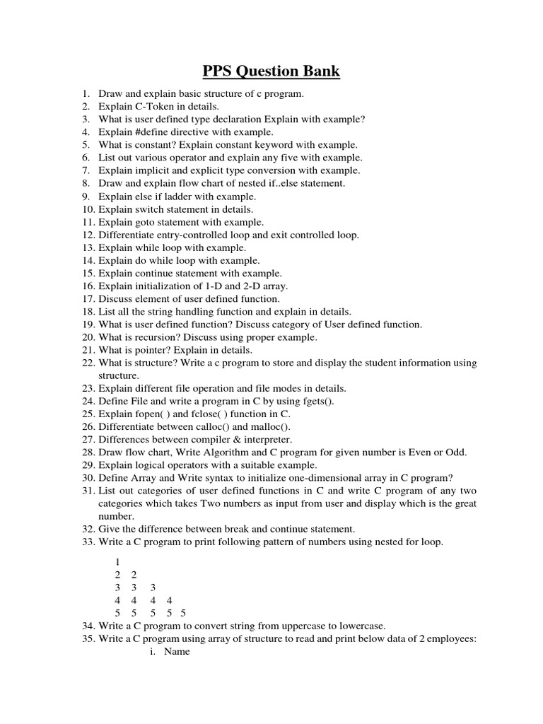 Pps Question Bank Updated Pdf Control Flow Computer Program
