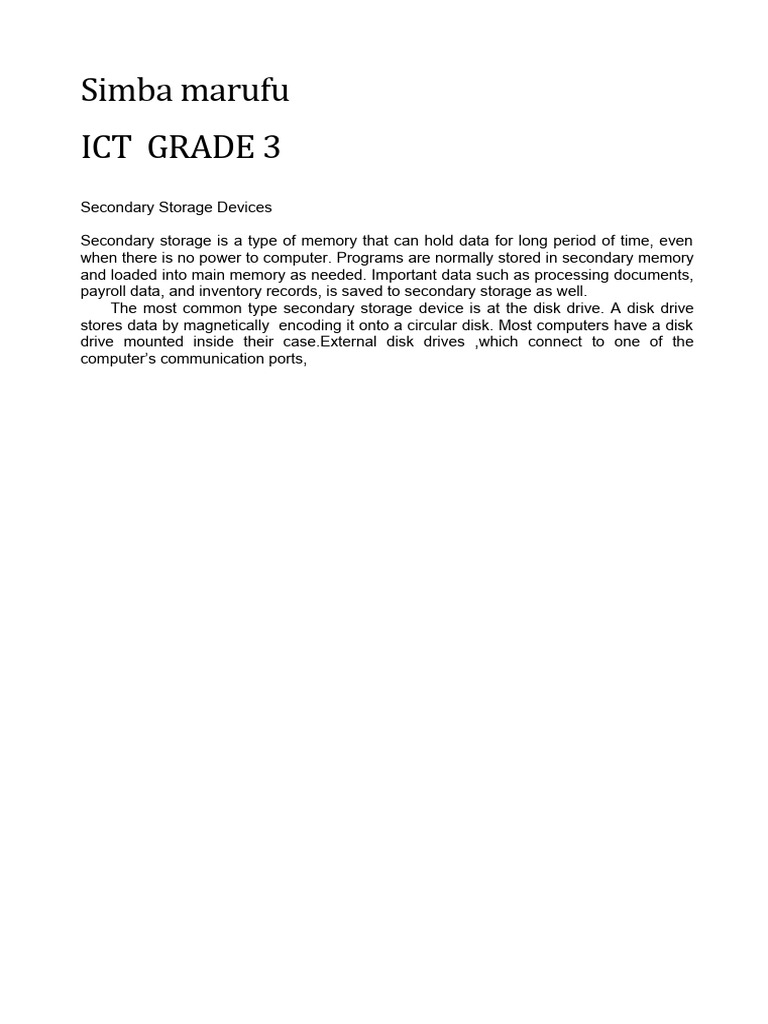 Grade 3 ICT: Secondary Storage Devices | PDF | Computers | Technology ...