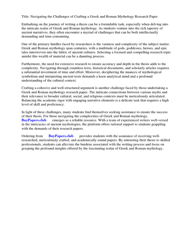 Greek and Roman Mythology Research Paper | PDF | Greek Mythology