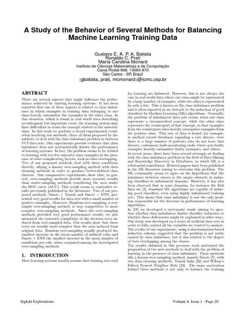 Batista 2004 | PDF | Receiver Operating Characteristic | Statistical Classification