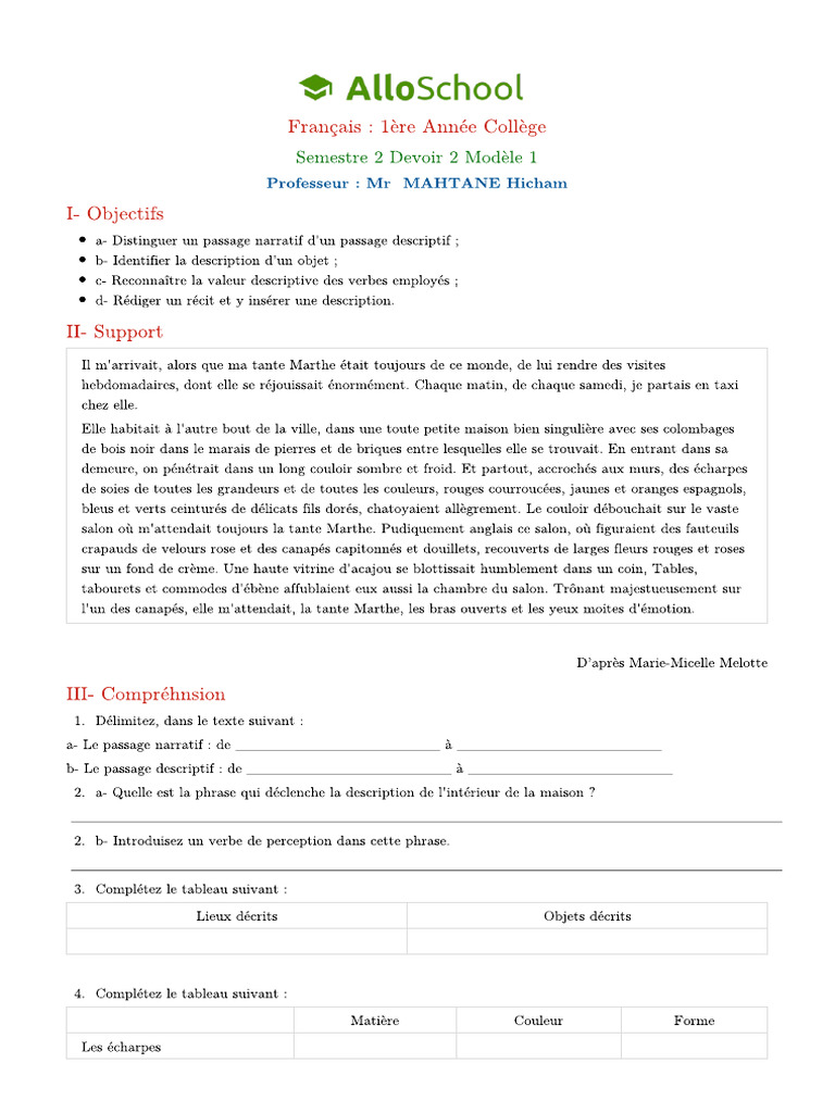 francais-1ac-semestre-2-devoir-2-modele-1-2 | PDF