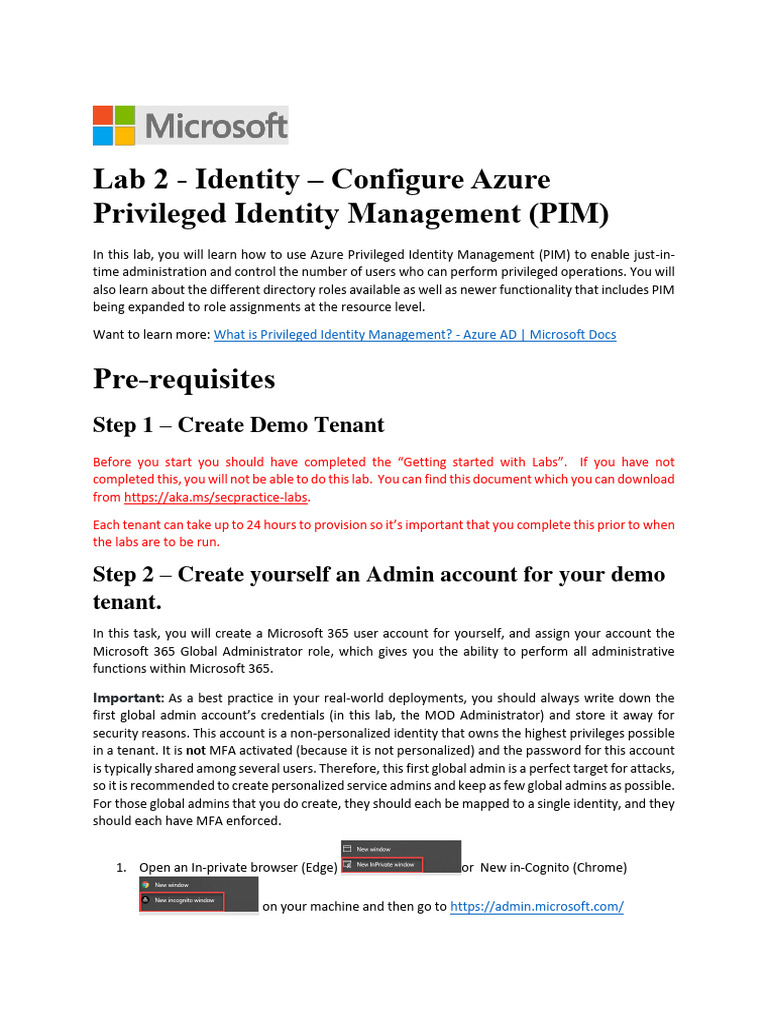 Lab2 Identity - Setting up PIM | PDF | Superuser | User (Computing)