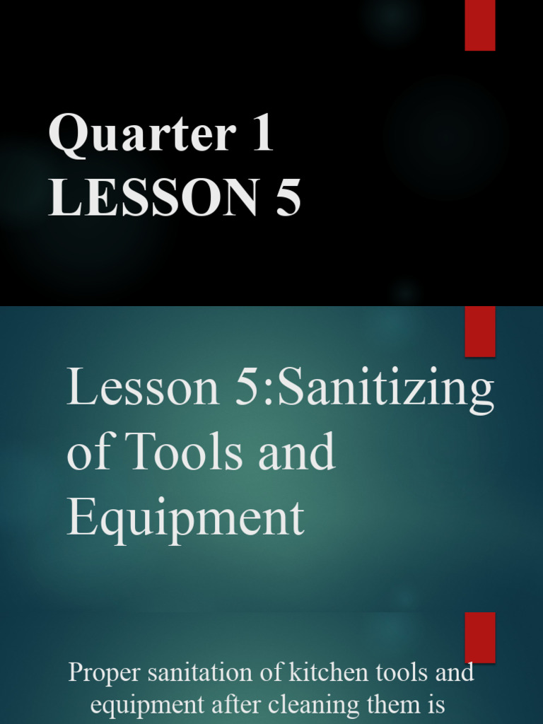 Lesson 5 Sanitizing of Tools and Equipment | PDF | Disinfectant ...