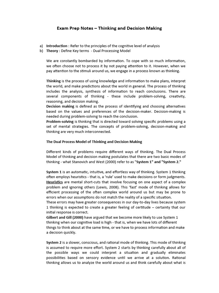 Exam Prep Notes Thinking and Desision Making | PDF | Decision Making ...