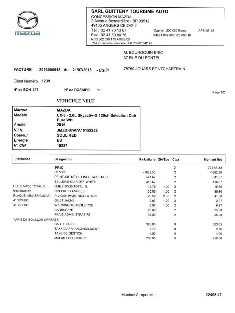 FACTURE MAZDA CX3 | PDF
