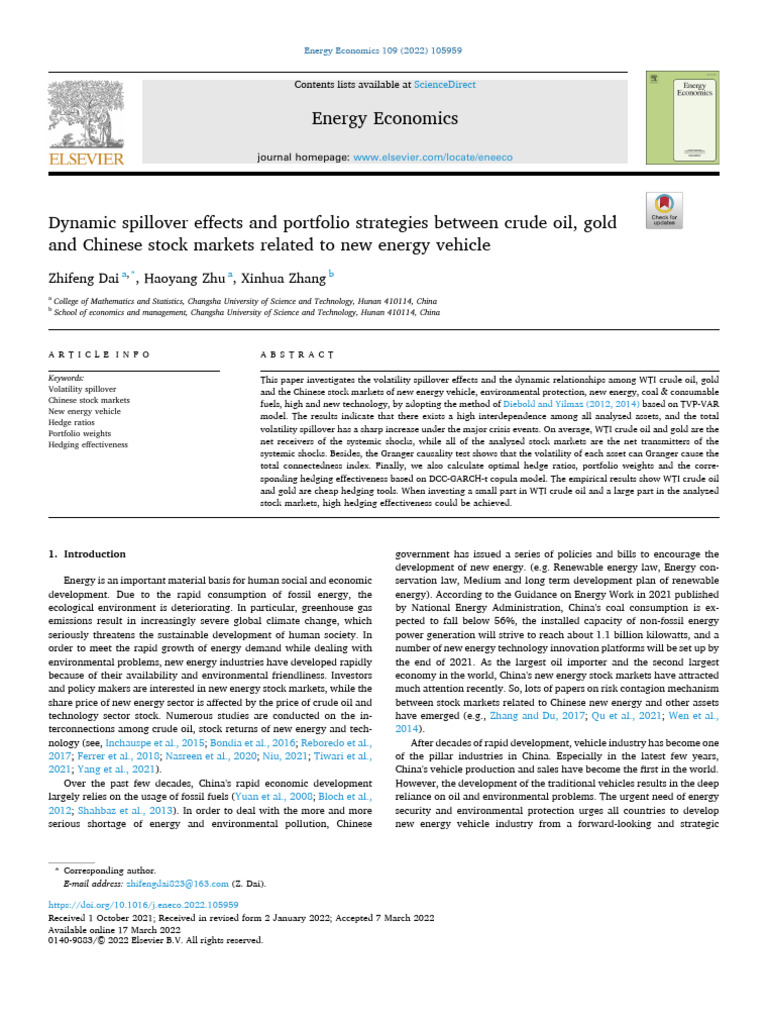 Dynamic Spillover Effects and Portfolio Strategies Between Crude Oil ... Dynamic Spillover Effects and Portfolio Strategies Between Crude Oil ...