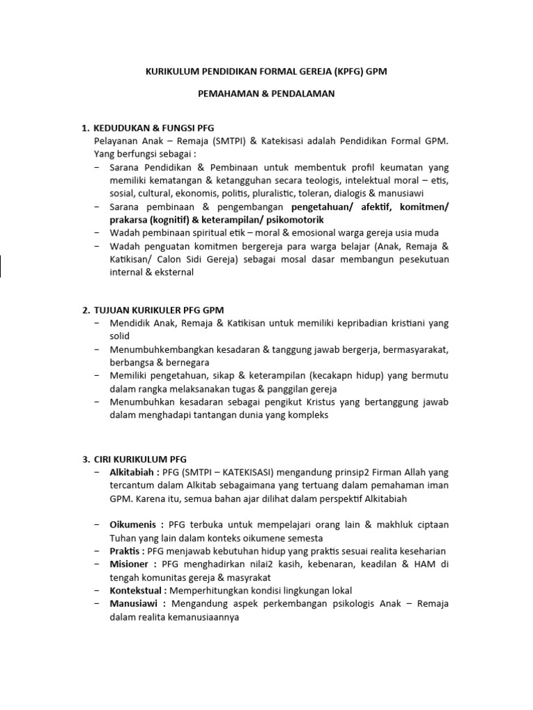 Kurikulum Pendidikan Formal GPM | PDF