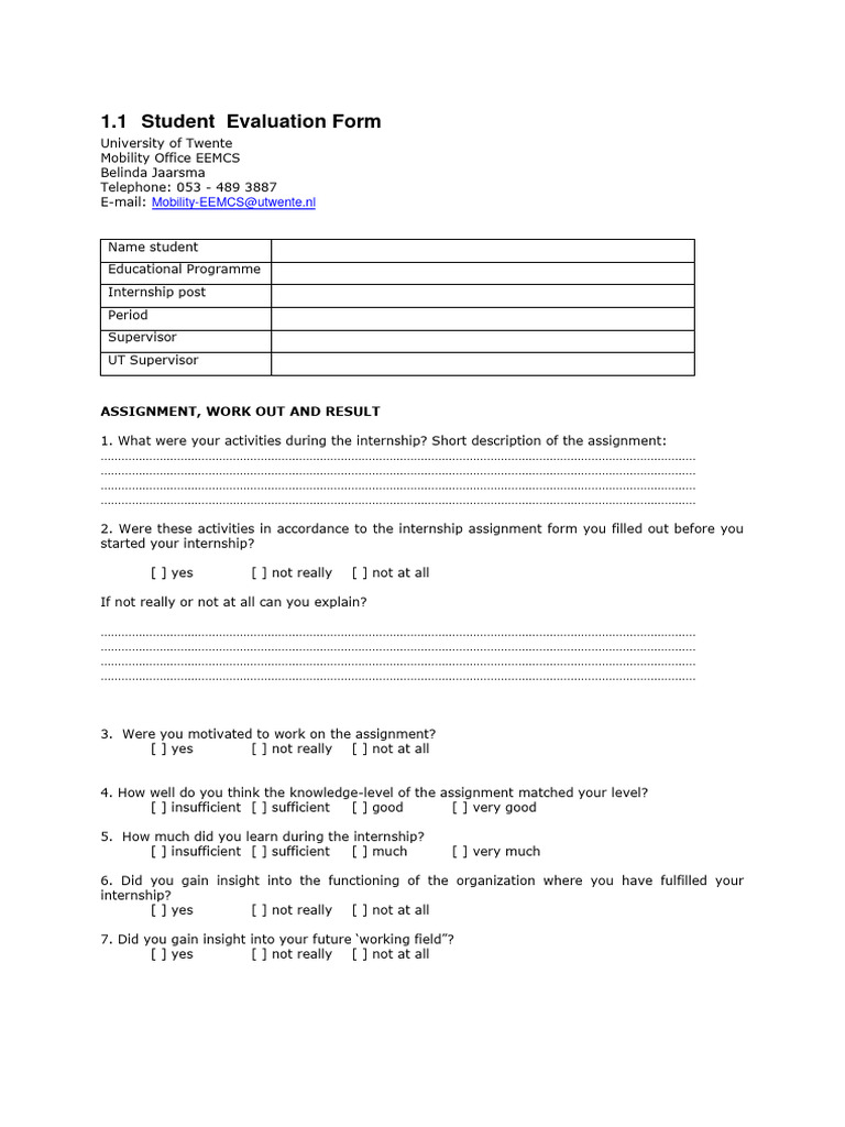 Student Evaluation Form | PDF | Cognition | Learning