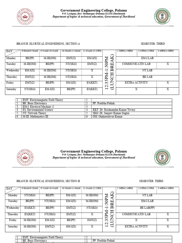 Timetable 3RD Sem 2023 | PDF | Engineering | Physical Sciences