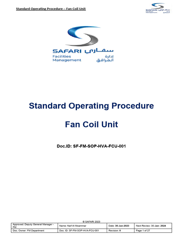 SOP - Fan Coil Unit | PDF | Thermostat | Personal Protective Equipment