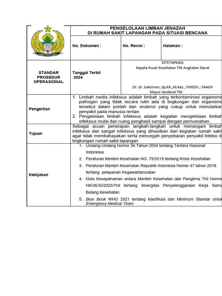 SPO Pengelolaan Limbah Medis RS Lapangan | PDF