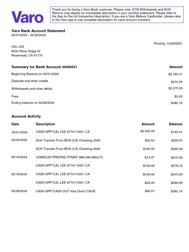 February 2024 Statement | PDF | Transaction Account | Payments