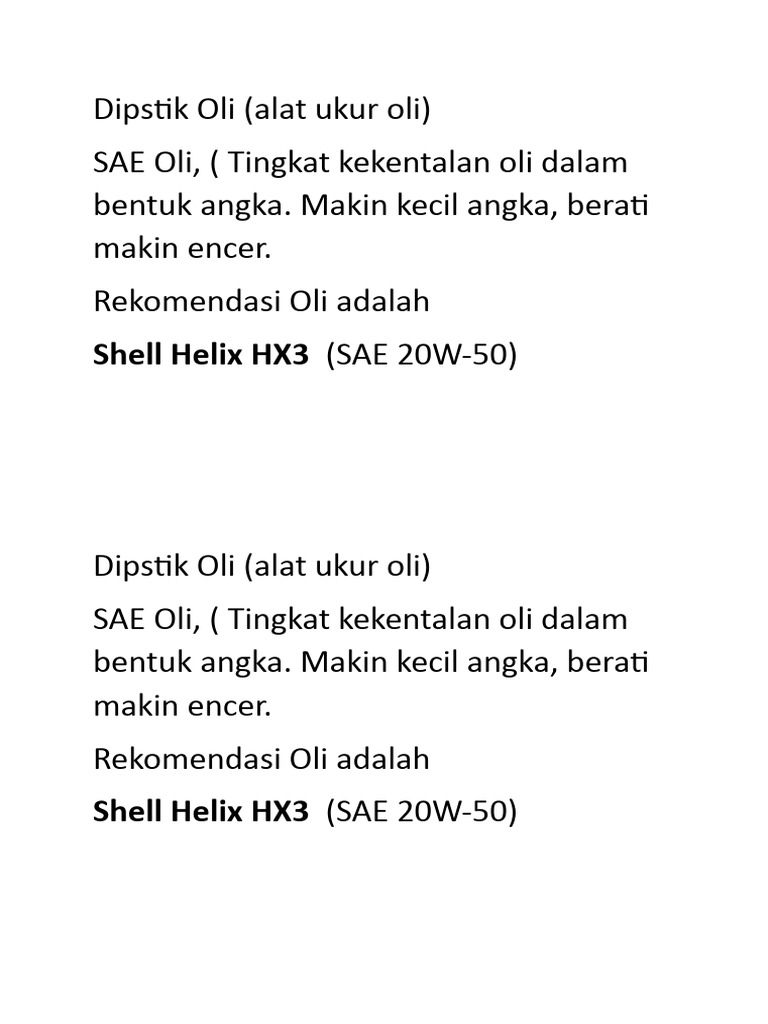 Rekomendasi Oli Suzuki Forsa (Mesin F10A) | PDF