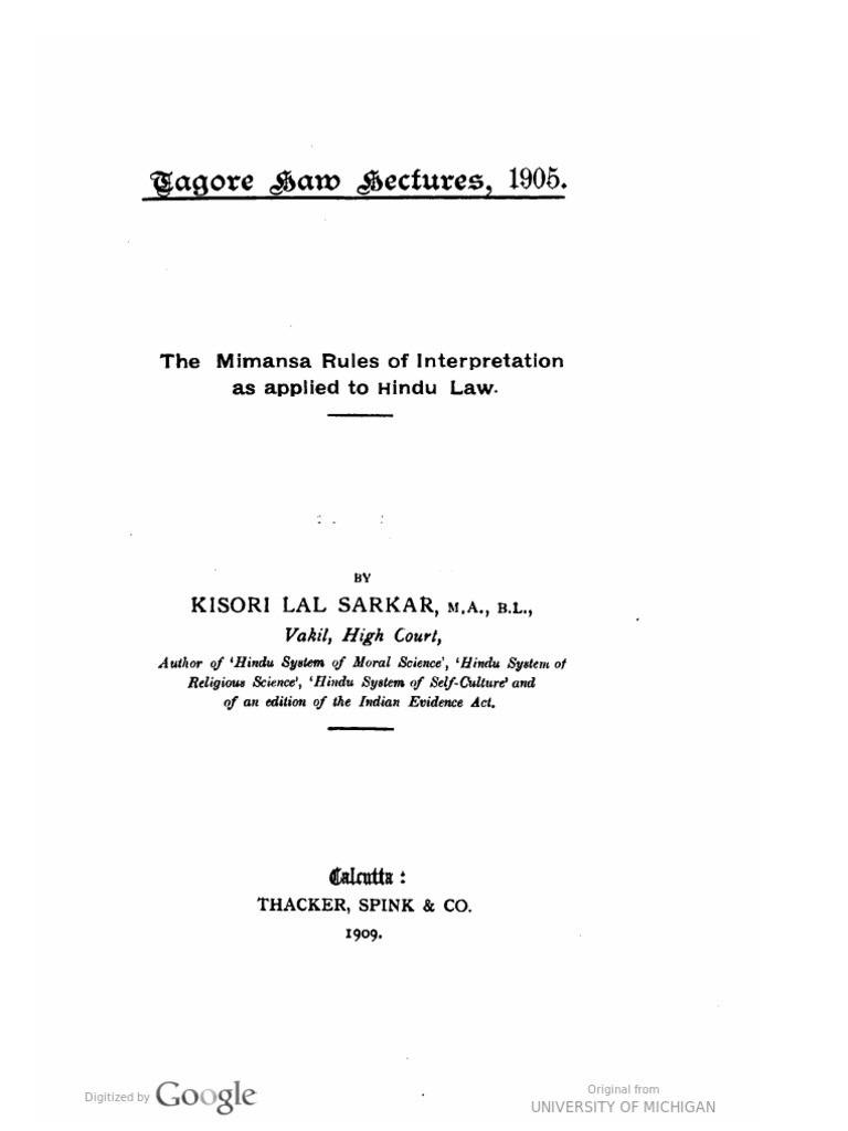 Kisori Lal Sarkar - Mimamsa Rules of Interpretation As Applied To Hindu ...