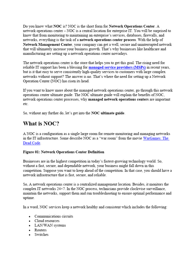 What Is NOC | PDF | Computer Network | Outsourcing