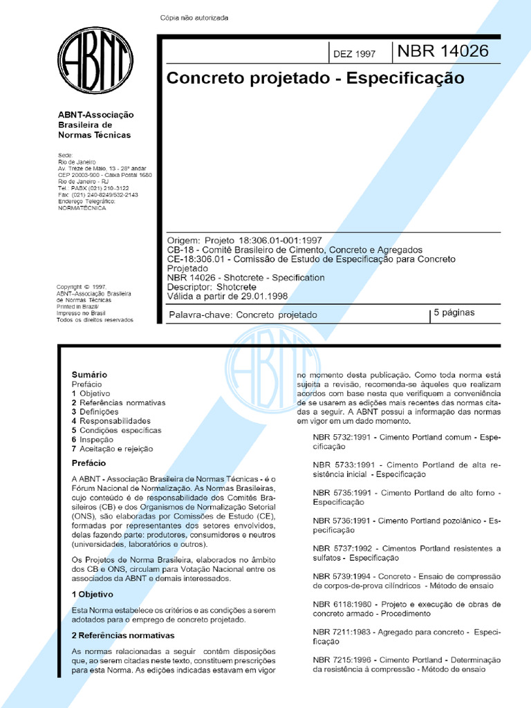 NBR 14026 - Concreto Projetado Especificações | PDF