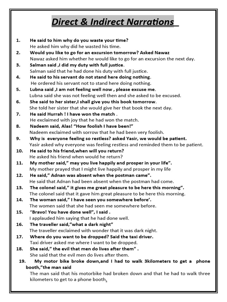 Direct To Indirect (157 Solved Sentences) | PDF