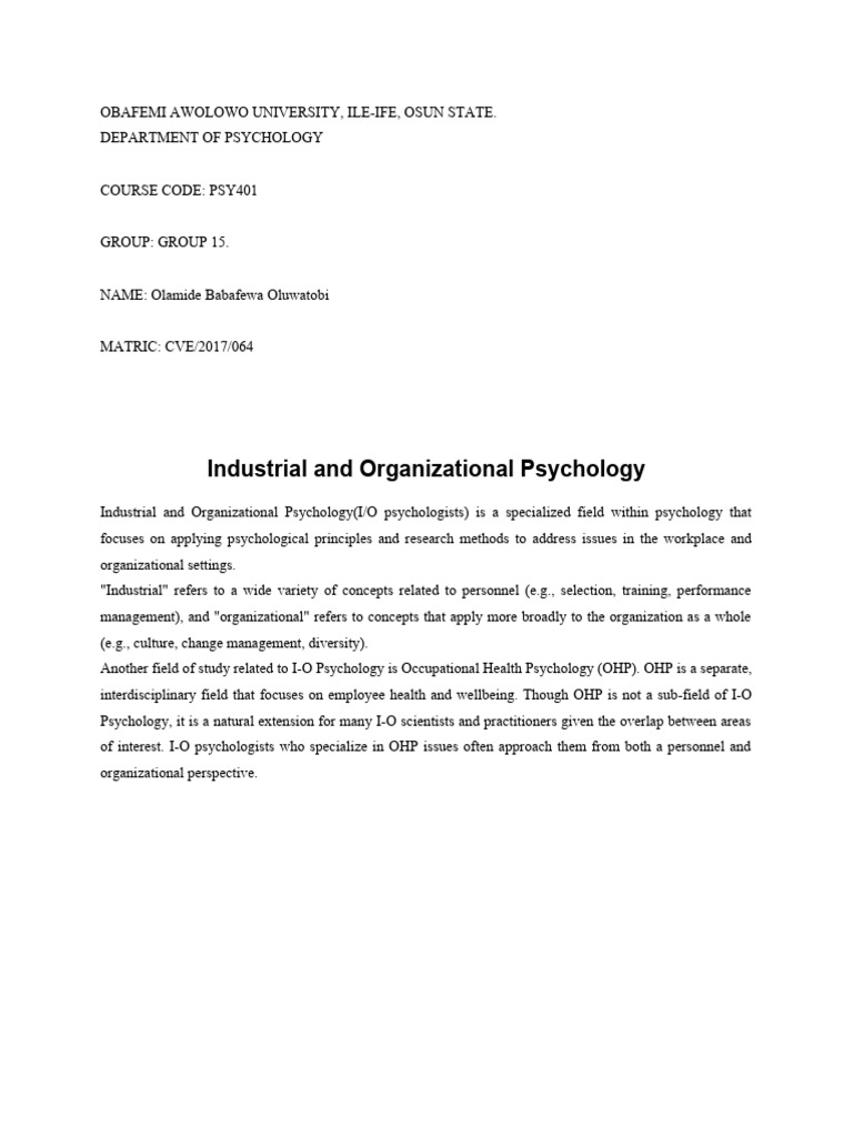 Industrial and Organizational Psychology Overview | PDF | Industrial ...