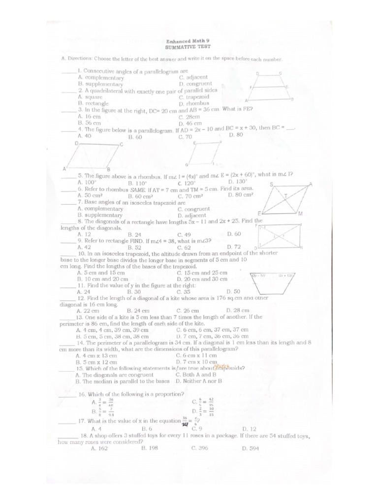 Enhanced Math 9 | PDF